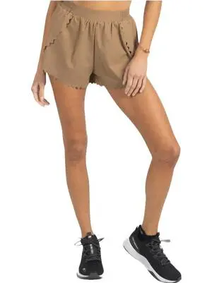 AKALIA Chloe Scalloped High Rise Shorts - Soft Brown