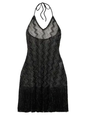 Missoni Fringed Metallic Crochet-knit Halterneck Dress - Black
