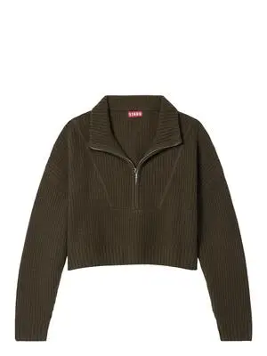 Staud Hampton Cropped Ribbed Cashmere Sweater - Green