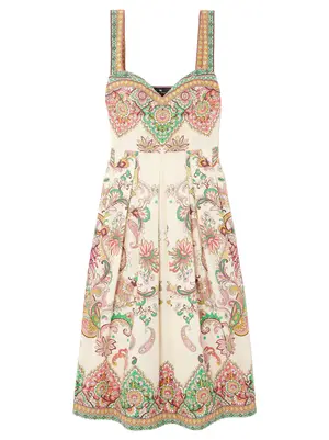 Etro Pleated Printed Cotton-poplin Midi Dress - White