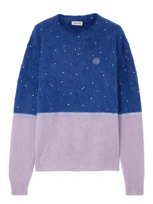 Loewe Anagram Embroidered Mohair-blend Sweater - Blue