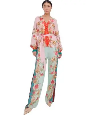 RAISHMA Floral Print Shirt With Tie Detail - Pink