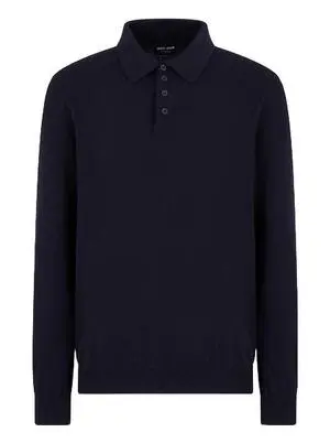 Giorgio Armani Long-sleeved Cashmere Polo Shirt - Blue