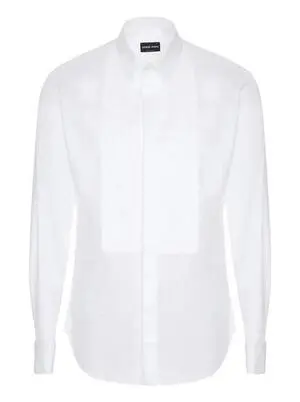 Giorgio Armani Pleated Cotton Tuxedo Shirt - White