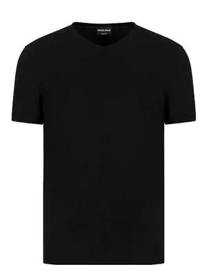 Giorgio Armani V-neck T-shirt Icon In Stretch Viscose Jersey - Black