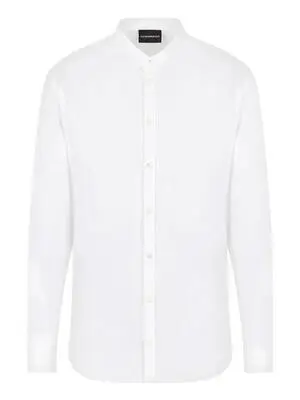 Emporio Armani Stretch Satin Shirt With Guru Collar - White