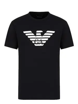 Emporio Armani Pima-jersey T-shirt With Logo Print - Navy