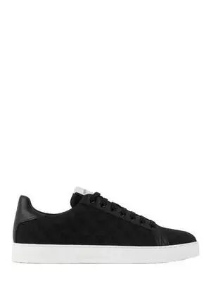 Emporio Armani Nylon Sneakers With Jacquard All-over Eagle - Black
