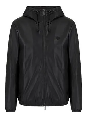 Emporio Armani Hooded Nappa Lambskin Blouson - Black