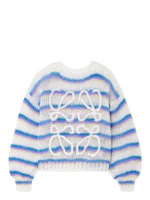 Loewe Anagram Embroidered Striped Mohair-blend Sweater - White