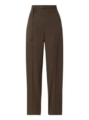 LEMAIRE Belted Wool-twill Tapered Trousers - Brown