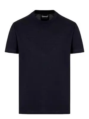 Emporio Armani Jersey T-shirt With Jacquard Logo - Navy