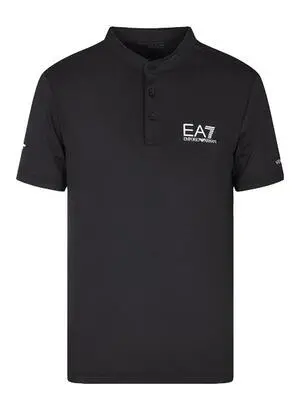 EA7 Tennis Pro Henley-collar Polo Shirt In Ventus7 Technical Fabric - Black