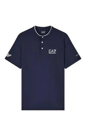EA7 Tennis Pro Henley-collar Polo Shirt In Ventus7 Technical Fabric - Navy