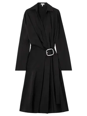 Loewe Wrap-effect Belted Woven Midi Shirt Dress - Black