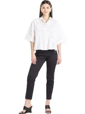 Natori Cotton Poplin Trapeze Shirt With Embroidery - White