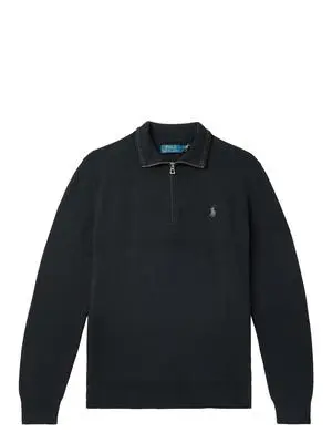 Polo Ralph Lauren Logo-embroidered Honeycomb-knit Half-zip Sweater - Black