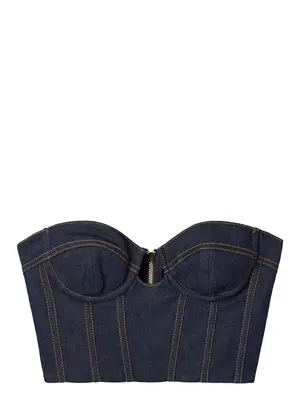 Zimmermann Crush Cropped Denim Bustier Top - Blue