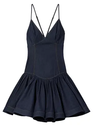 Zimmermann Crush Gathered Denim Mini Dress - Blue
