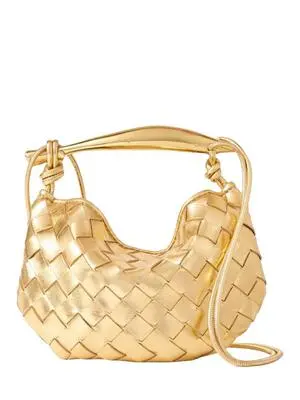 Bottega Veneta Intrecciato Metallic Leather Shoulder Bag Gold