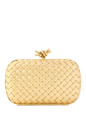 Bottega Veneta Knot Padded Intrecciato Metallic Leather Clutch - Gold