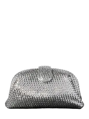 Bottega Veneta Small Intrecciato Metallic Leather Clutch - Silver