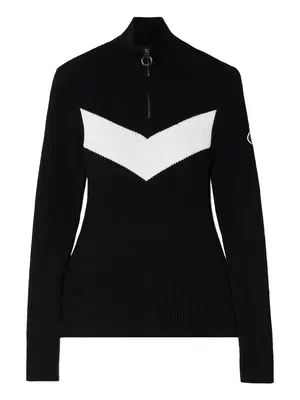 Fusalp Andromede Striped Ribbed-knit Half-zip Sweater - Black