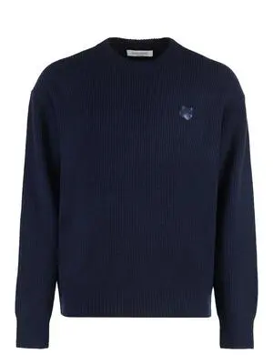 Maison Kitsuné Wool-Blend Crew-Neck Sweater Blue