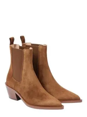 GIANVITO ROSSI Western 45 Suede Booties - Beige