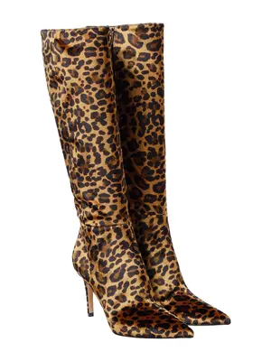 GIANVITO ROSSI 85 Leopard-print Velvet Knee-high Boots - Brown