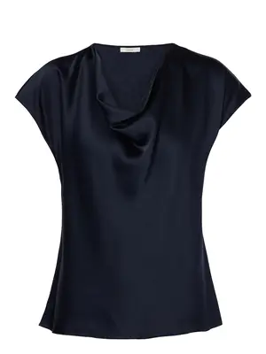 Vince Draped Silk Satin Top - Blue