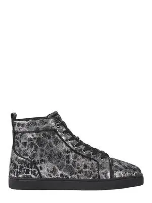 CHRISTIAN LOUBOUTIN Louis Printed Leather High-top Sneakers - Black