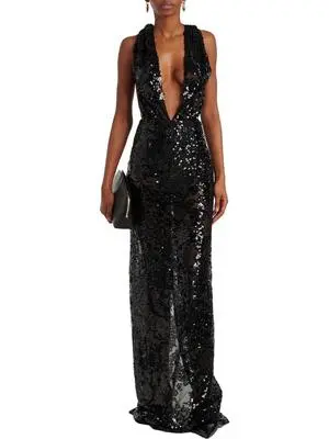 Victoria Beckham Sequined High-rise Tulle Maxi Skirt - Black