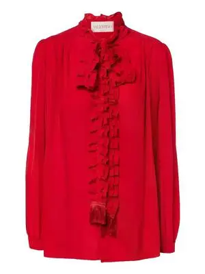 Valentino Garavani Ruffled Silk Crêpe De Chine Blouse - Red