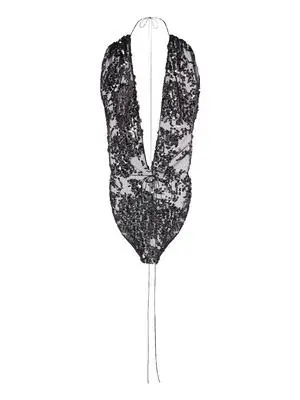Victoria Beckham Sequined Halterneck Tulle Bodysuit - Black