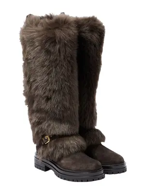 GIANVITO ROSSI Maverick Shearling And Suede Boots - Brown