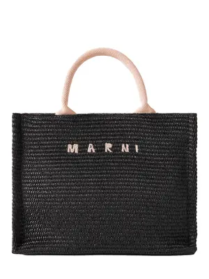 Marni Embroidered Raffia Tote - Black