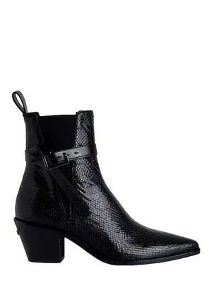 Zadig&Voltaire Tyler Python-effect Leather Heeled Ankle Boots - Noir