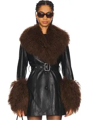SUSANNA CHOW Mimi Leather Coat With Fur Trim - Black & Brown