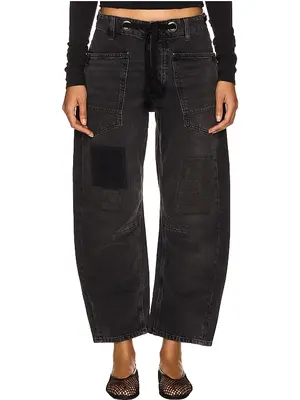 Free People Moxie Low Slung Barrel Wide Leg Jeans - Night Hawk