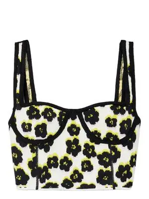 LANVIN Cropped Floral-jacquard Top - Black