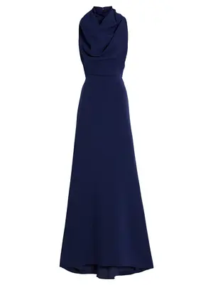 Badgley Mischka Badgley Mischka Draped Crepe Gown Navy