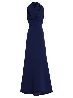 Badgley Mischka Draped Crepe Gown - Navy