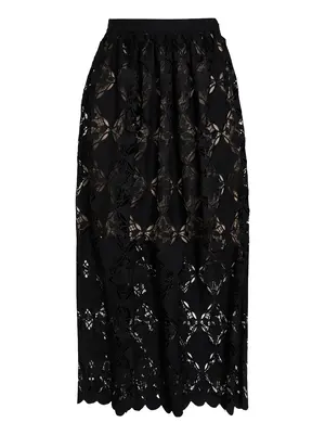Oscar De La Renta Guipure Lace Midi Skirt - Black