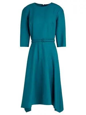 Oscar De La Renta Belted Wool-blend Crepe Midi Dress - Petrol