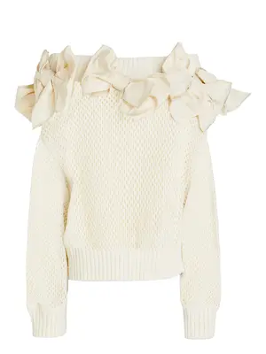 Oscar De La Renta Off-the-shoulder Open-knit Cotton Sweater - Ivory