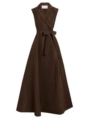 Carolina Herrera Silk Faille Wrap Gown With Detachable Waist Tie And Slit Pockets - Brown