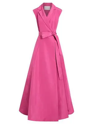 Carolina Herrera Silk Faille Wrap Gown With Detachable Waist Tie And Slit Pockets - Pink
