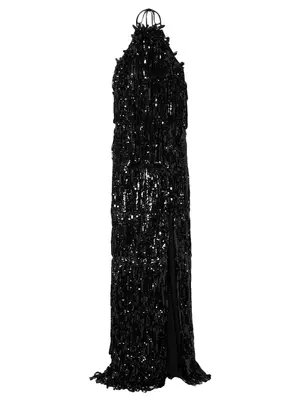 Carolina Herrera Embellished Crepe Halterneck Gown - Black