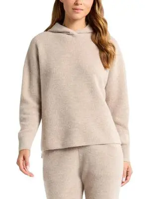 Zella Wool & Cashmere Rib Hoodie - Tan Oxford Heather